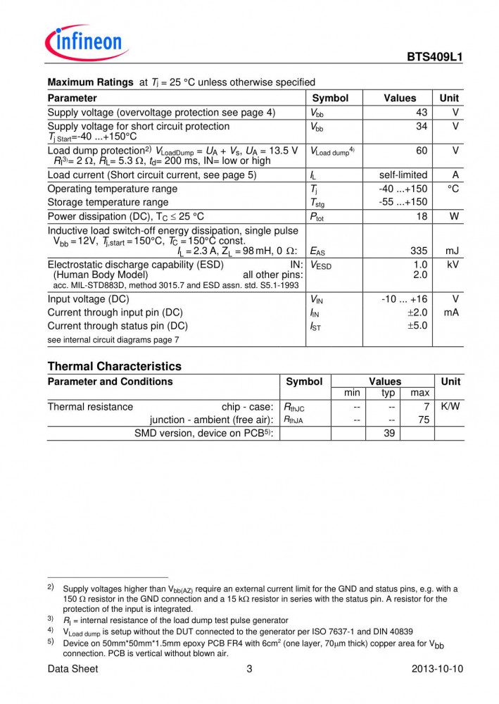 BTS409L1 E3062A datasheet page 3