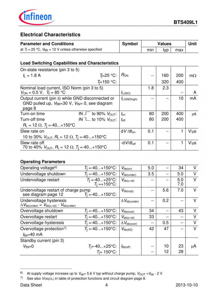 BTS409L1 E3062A datasheet page 4