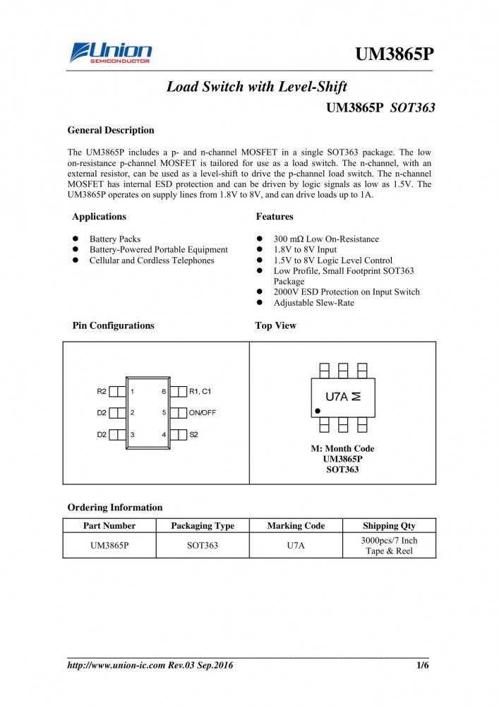 UM3865P datasheet page 1