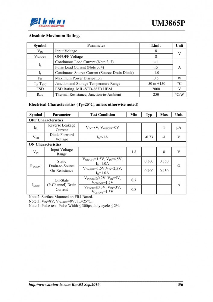 UM3865P datasheet page 3