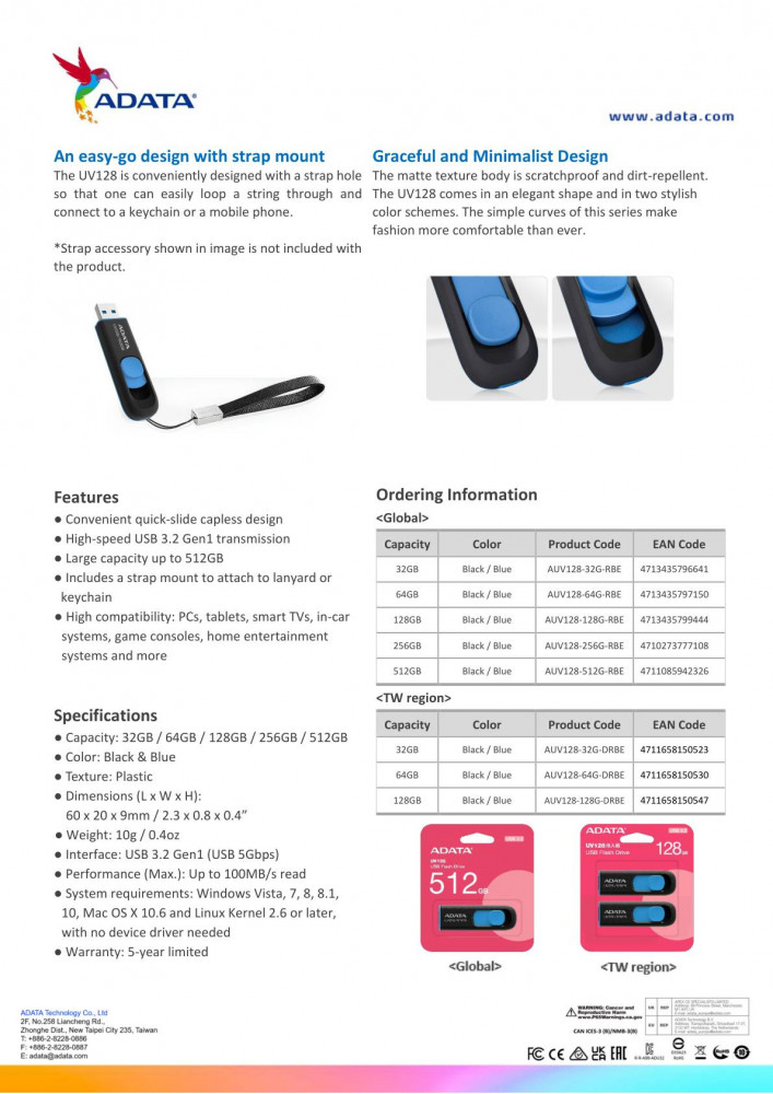 ADATA UV128 product document, page 2