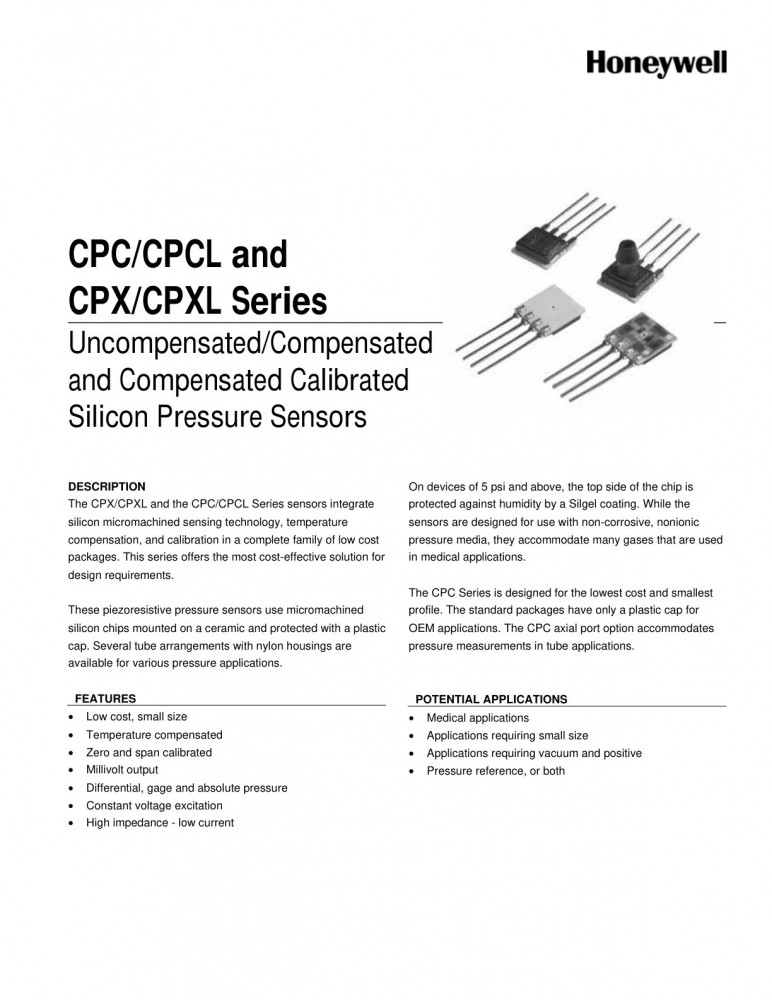 CPC and CPX pressure sensor datasheet page 1
