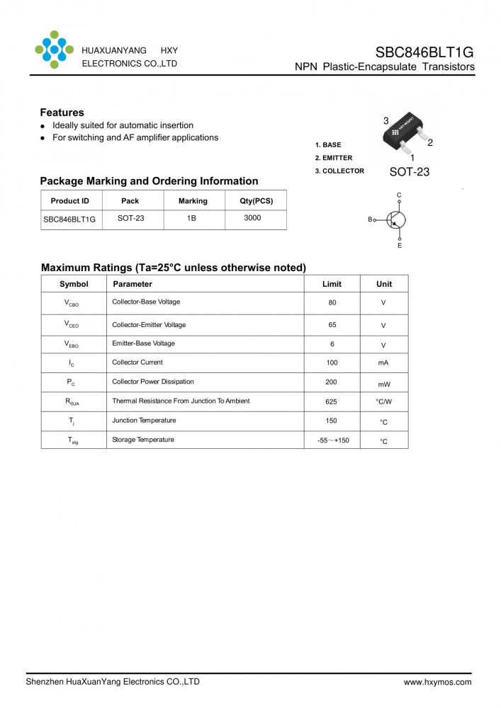 SBC846BLT1G-HXY datasheet page 1