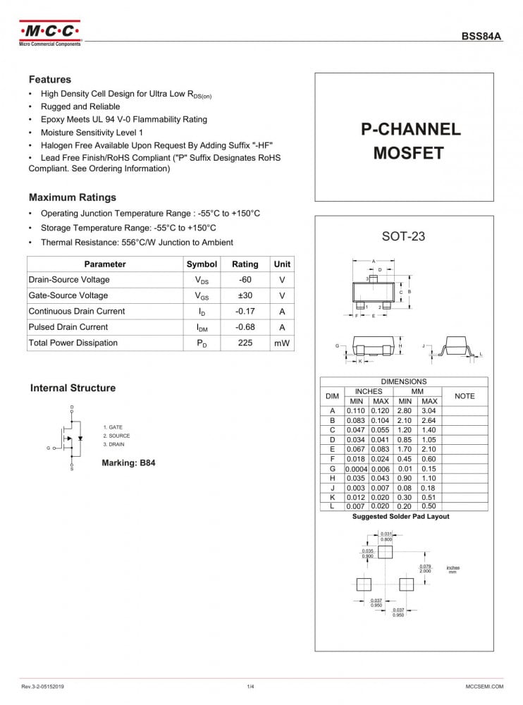 BSS84A-TP datasheet page 1