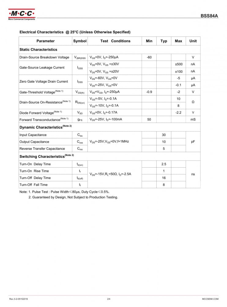 BSS84A-TP datasheet page 2