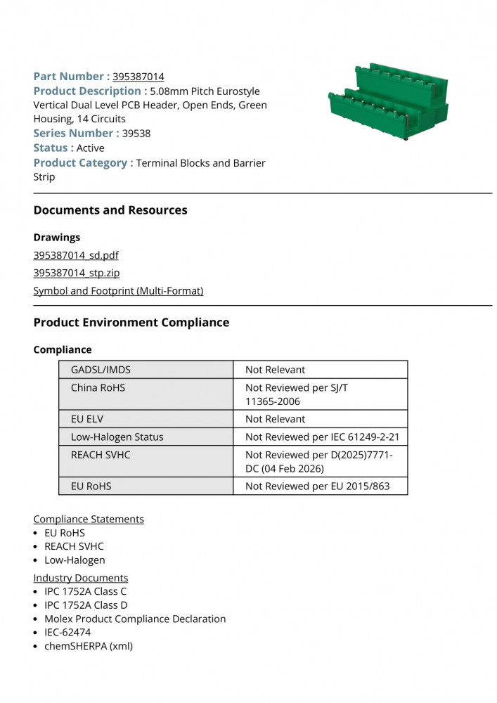 Molex 395387014 document preview, page 1
