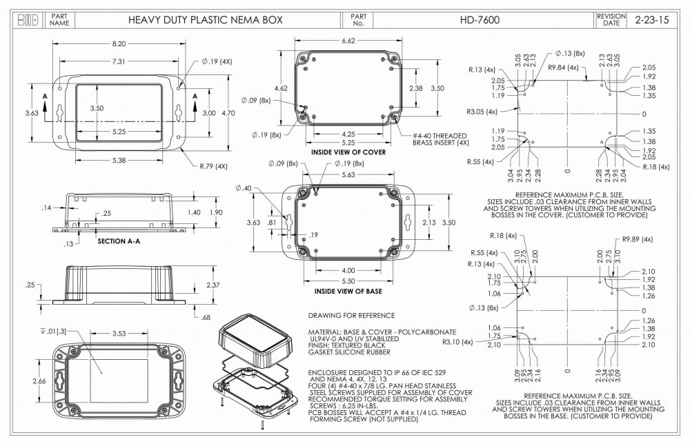 HD-7600 product drawing and enclosure reference image
