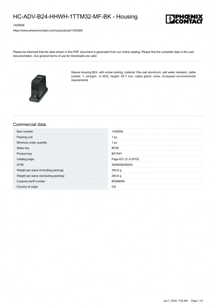 Phoenix Contact 1420926 technical document page 1