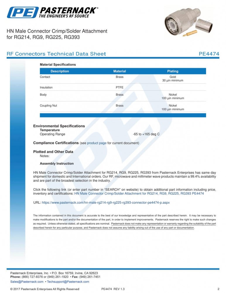 Pasternack PE4474 technical document page 2