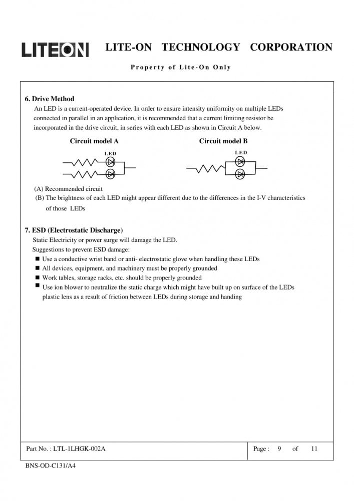 LTL-1LHGK-002A datasheet page 10