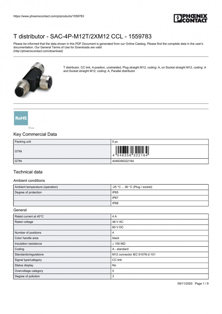 Phoenix Contact 1559783 technical document page 1