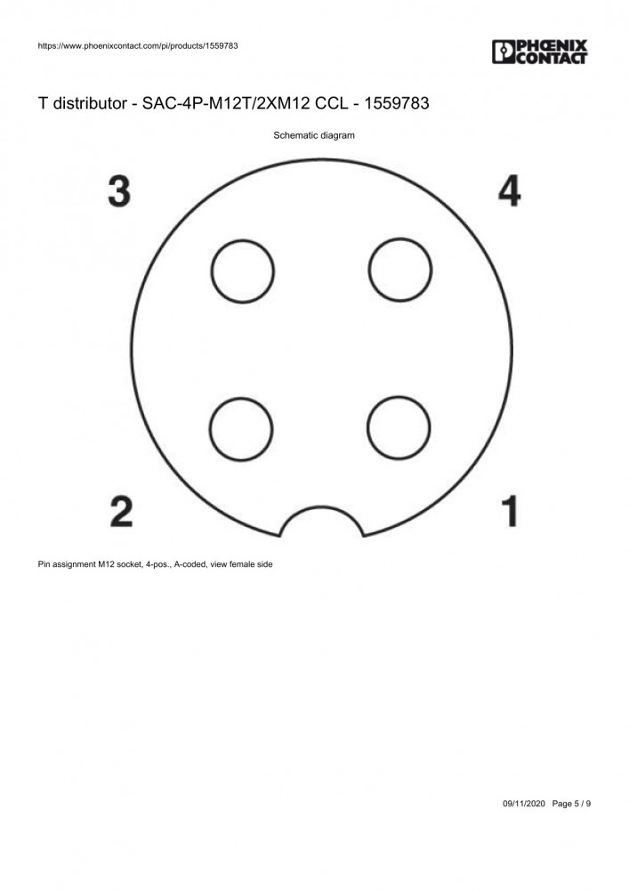 Phoenix Contact 1559783 plug pin assignment