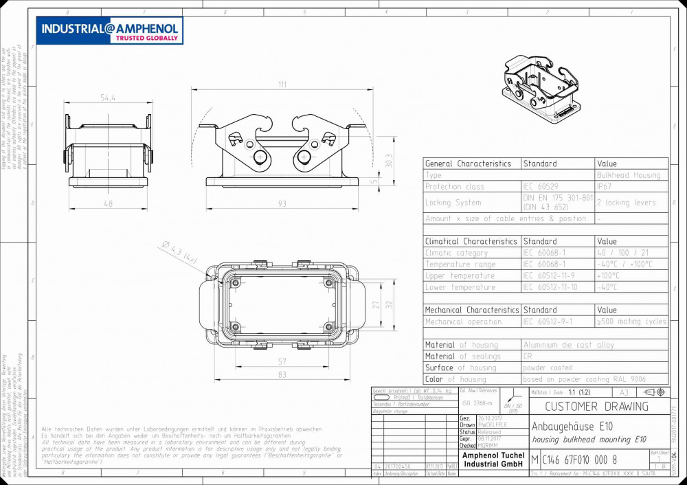 Amphenol C146 67F010 000 8 customer drawing