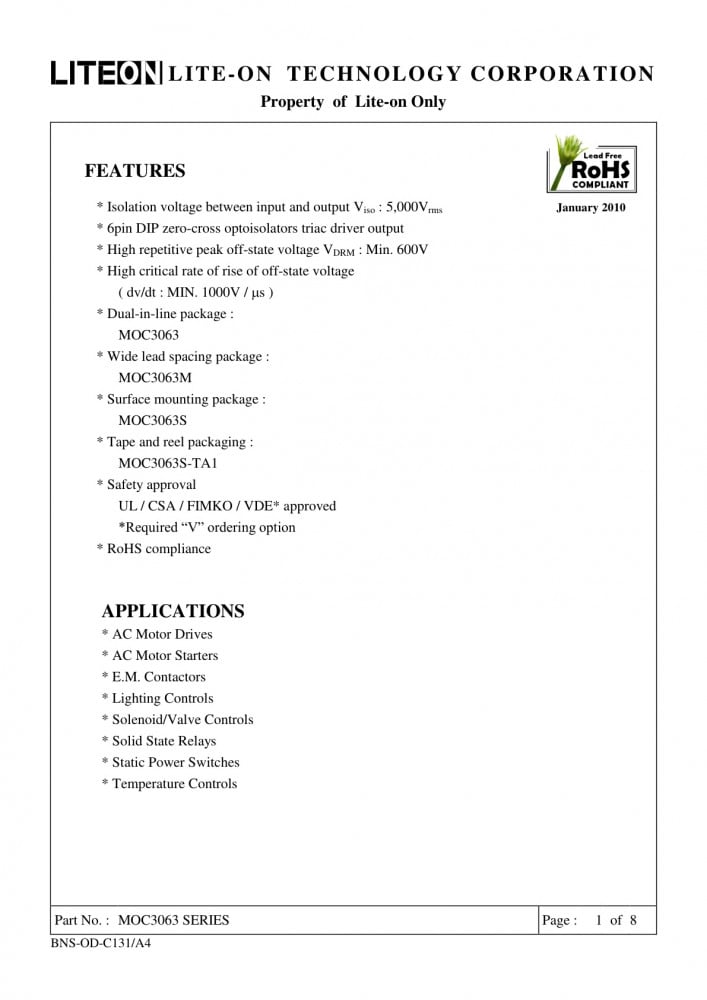 MOC3063 series datasheet page 2