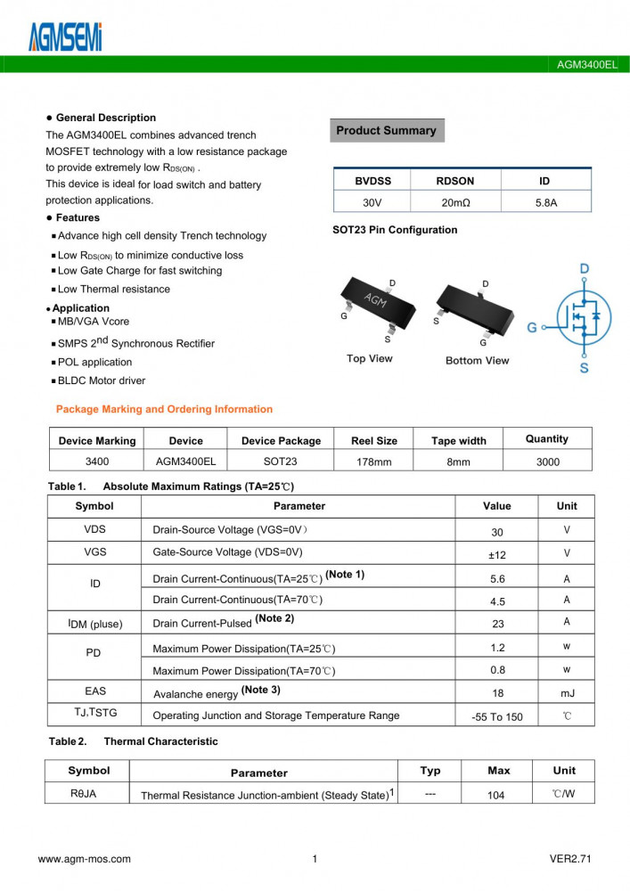 AGM3400EL datasheet page 1