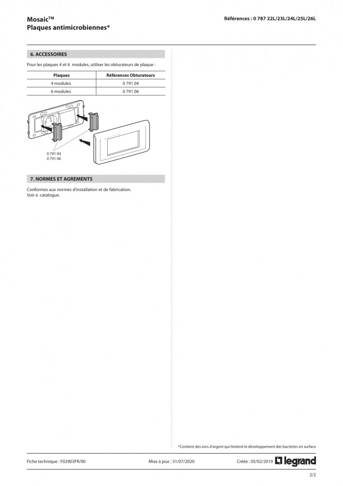 Legrand Mosaic antimicrobial cover plate technical document, image 2