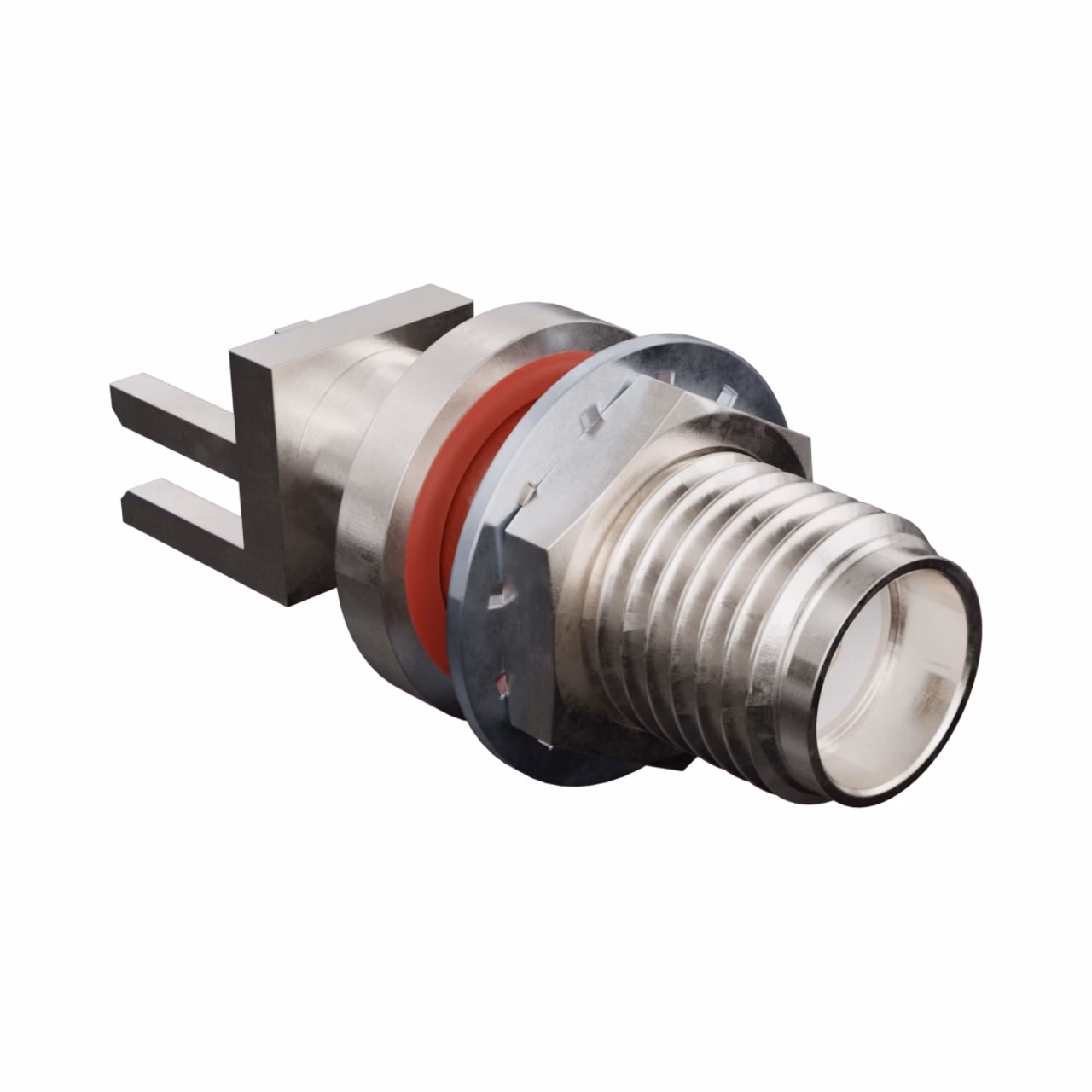 SMA Jack, Straight, Bulkhead Receptacle, PCB, Edge Mount, Brass Body, Nickel (Ni) Plated, Tray, 50 Ohms for sale