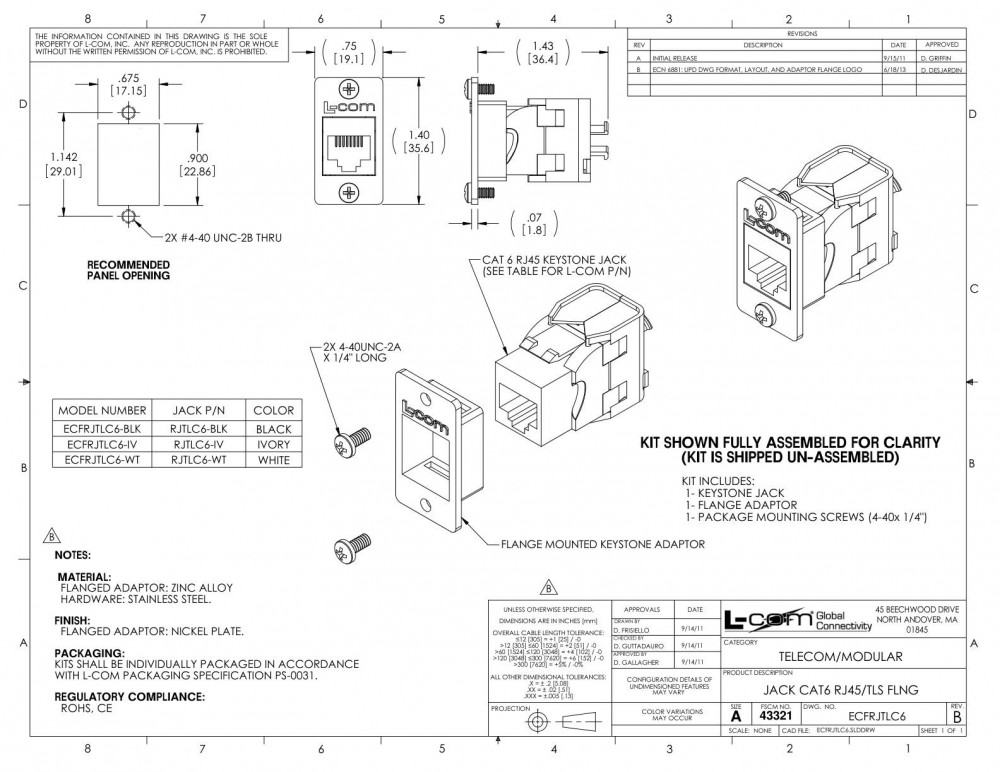 L-com ECFRJTLC6 drawing, revision B