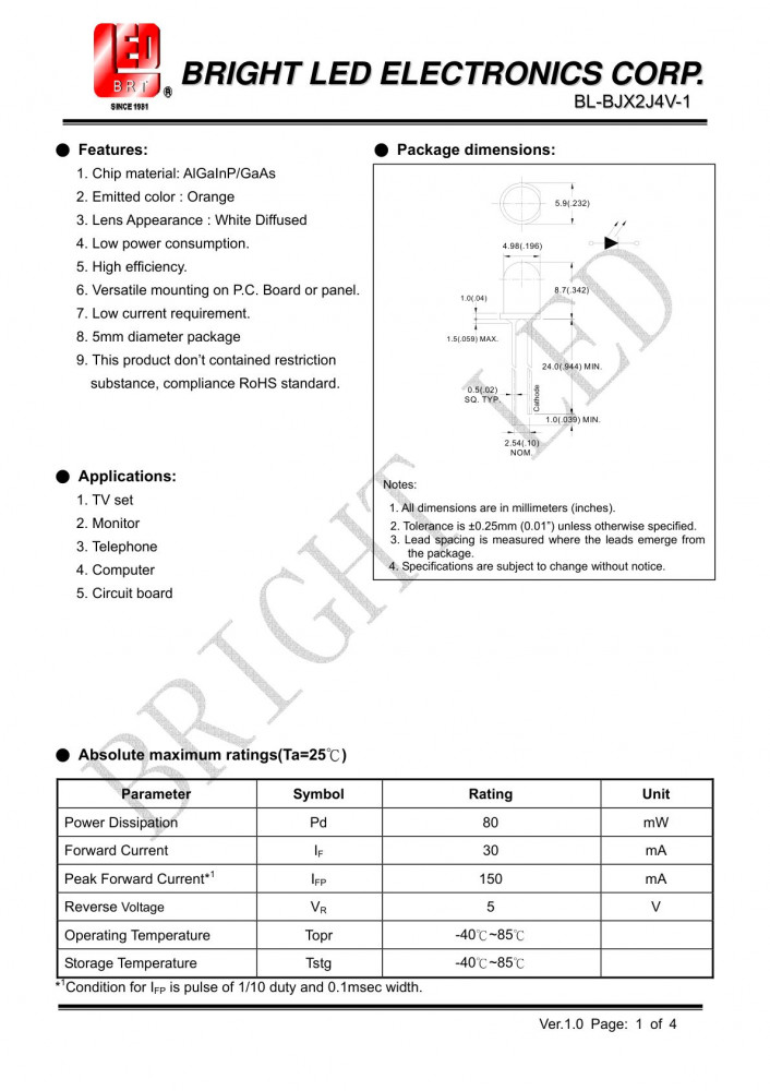BL-BJX2J4V-1 datasheet page 1