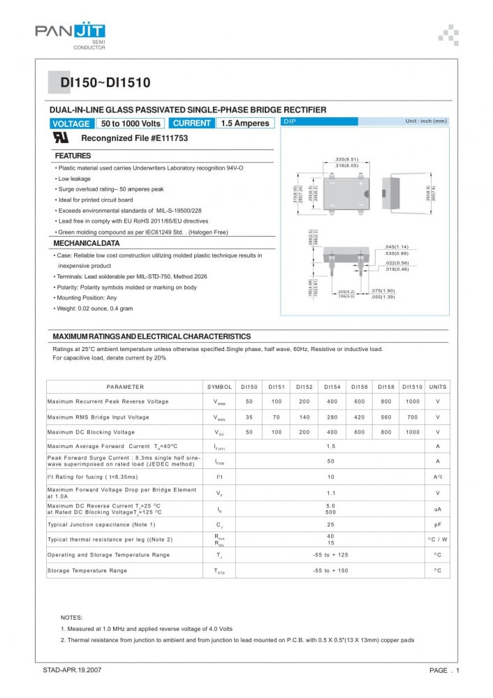 PANJIT DI156 datasheet page 1