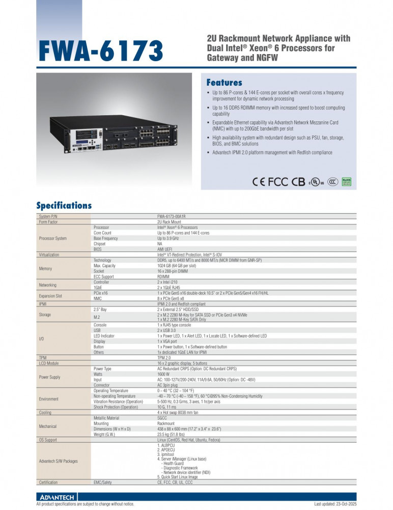ADVANTECH FWA-6173 datasheet page 1