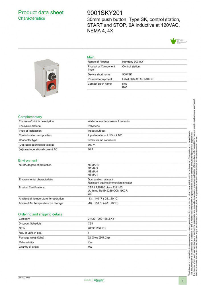 9001SKY201 technical document page 1