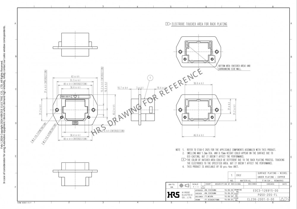 HRS PQ50-20S-FL technical drawing page