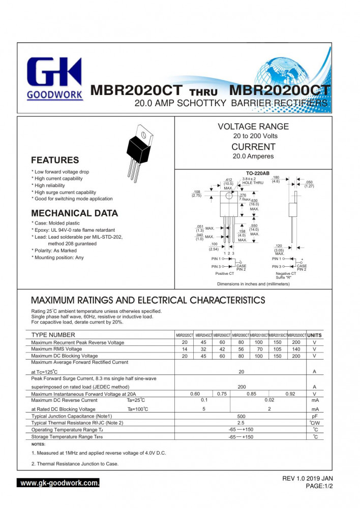 GOODWORK MBR20100CT datasheet page 1