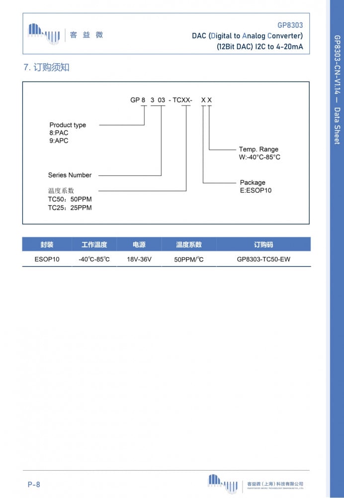 GP8303-TC50-EW datasheet page 8