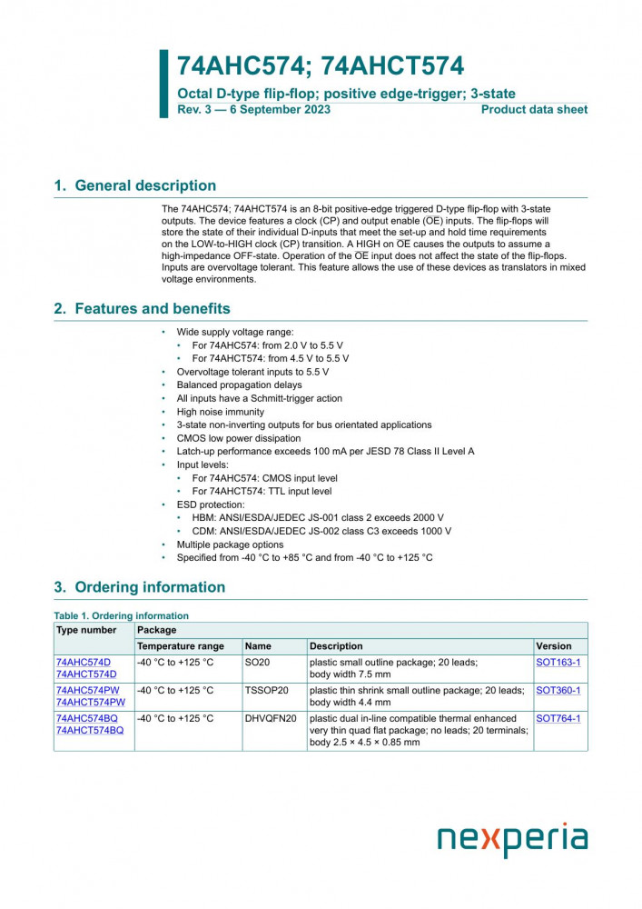 74AHC574 datasheet page 1
