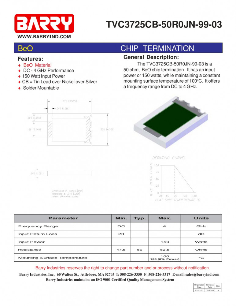 TVC3725 series technical document page