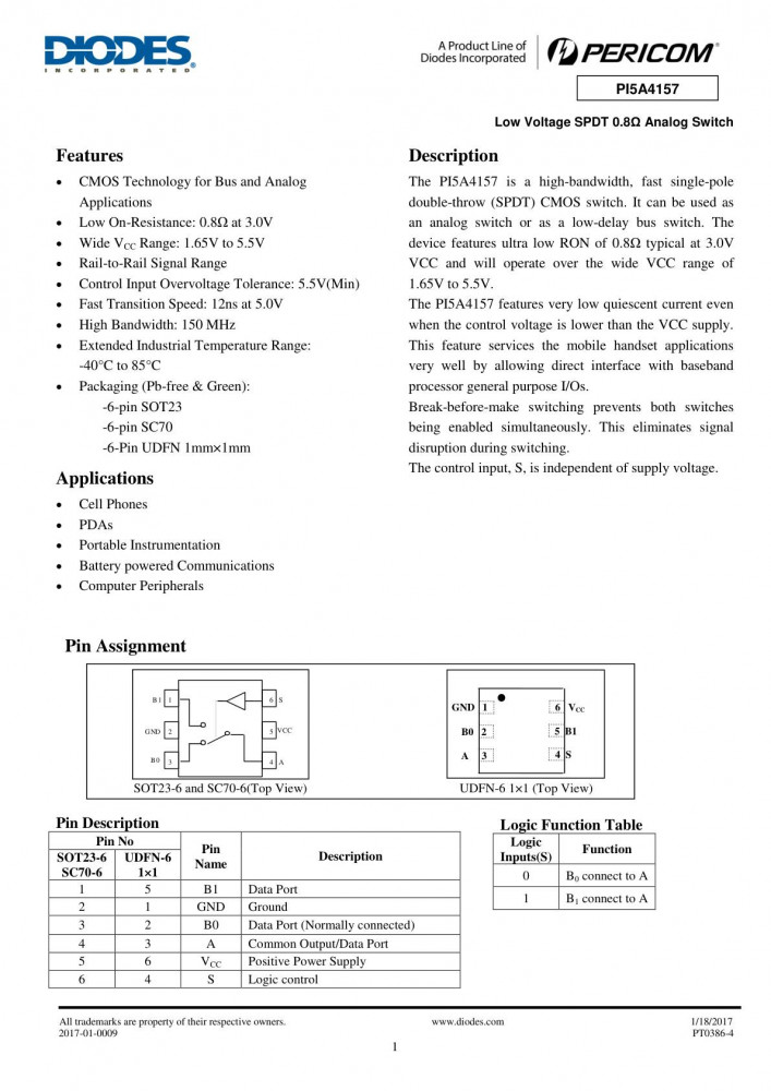 PI5A4157 datasheet page 1