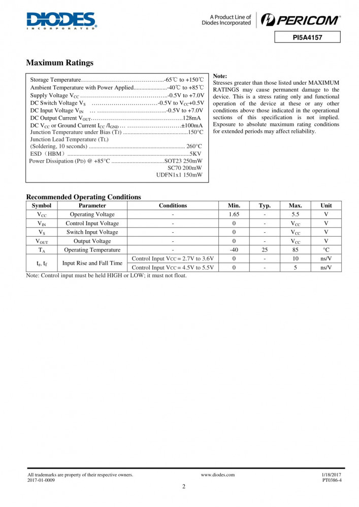 PI5A4157 datasheet page 2