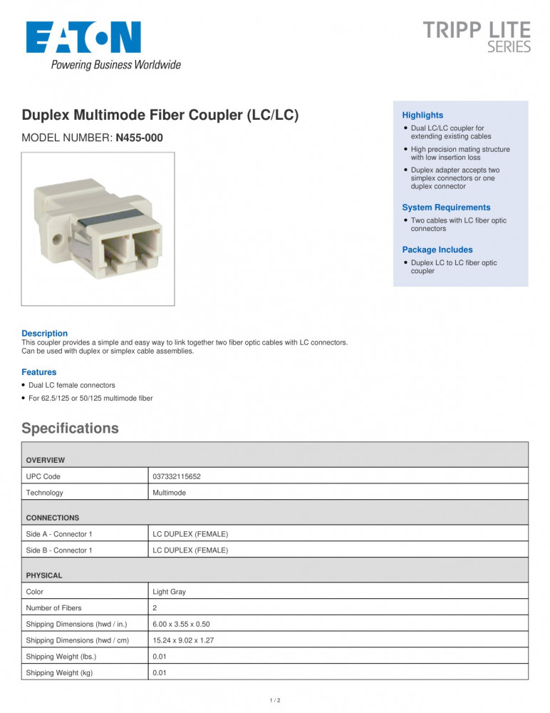 Eaton N455-000 technical document page 1