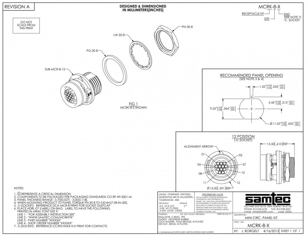Samtec MCRK-8-S technical drawing
