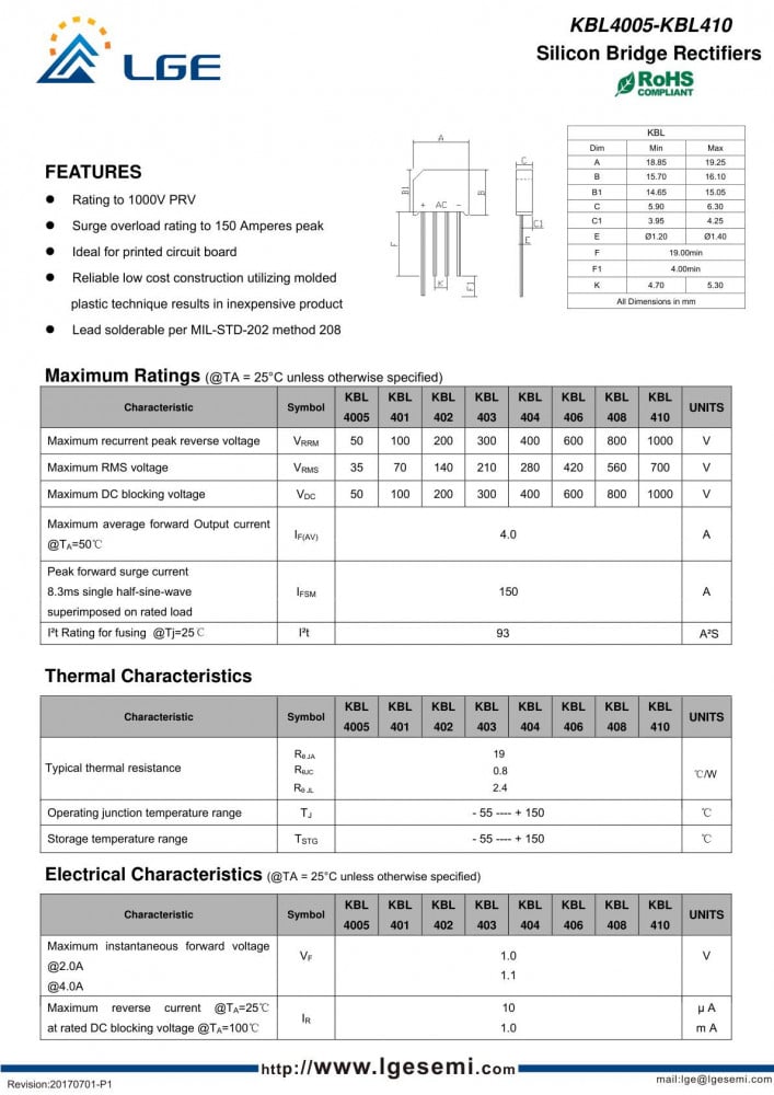 LGE KBL406 datasheet page 1