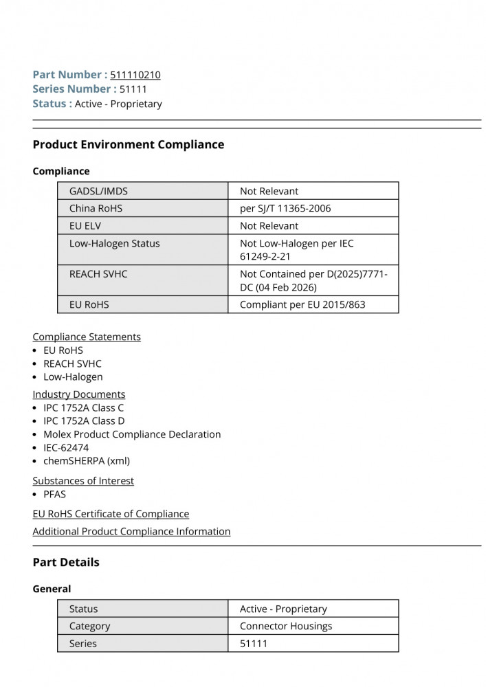 Molex 511110210 technical document page 1