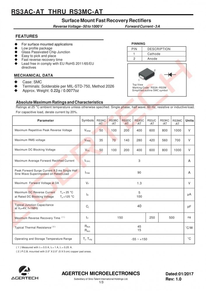 Agertech RS3MCAT datasheet page 1