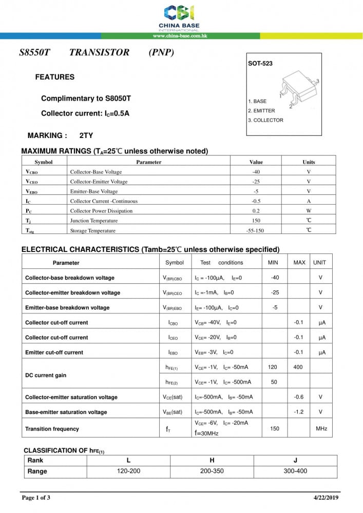 CBI S8550 datasheet page 1