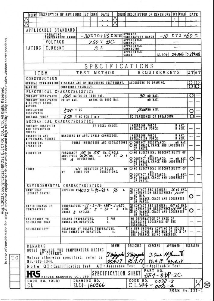 HRS DF4-10DP-2C specification sheet preview