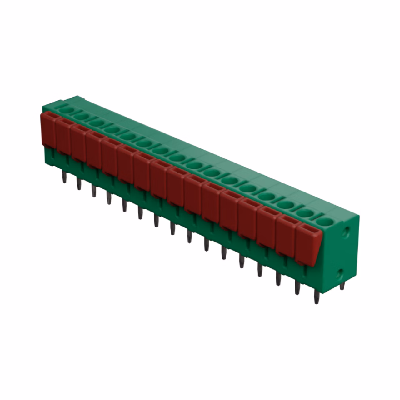 5.00mm Pitch, Eurostyle Fixed-Mount Push-Button Terminal Block, Vertical, 10A, 22-14 AWG, Green, 16 Circuits for sale