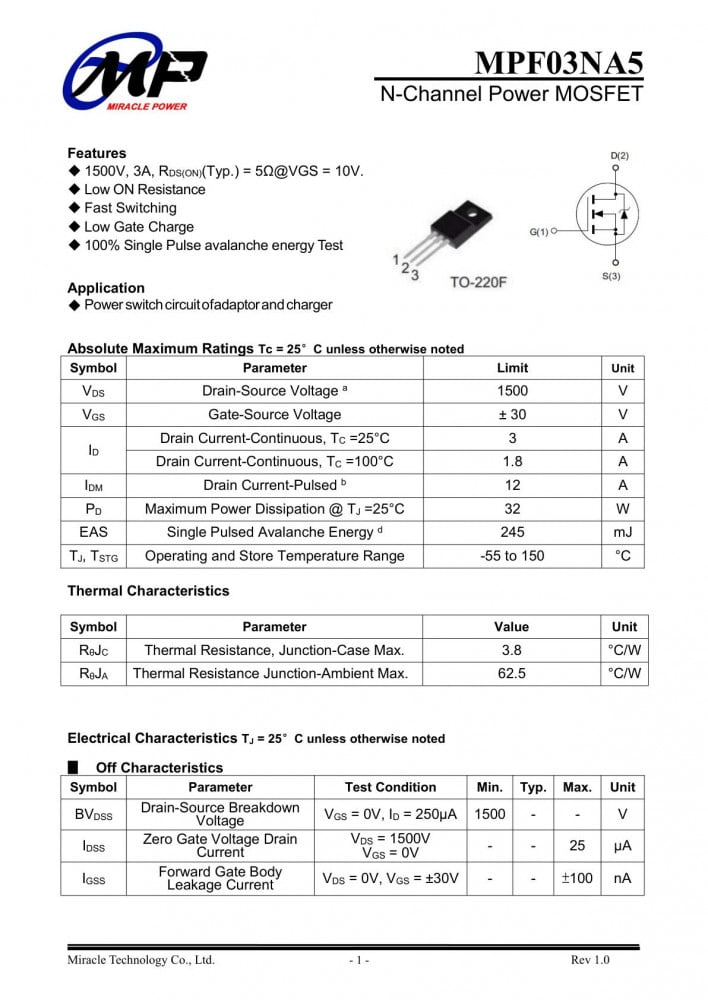 MPF03NA5 datasheet page 1