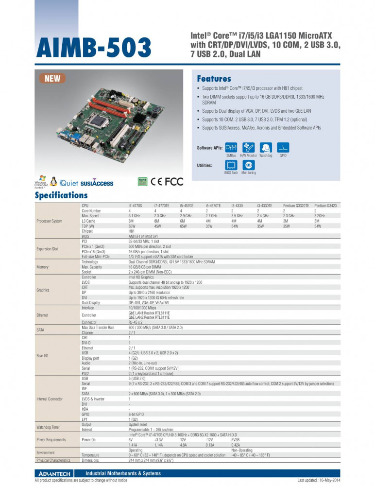 ADVANTECH AIMB-503 datasheet page 1