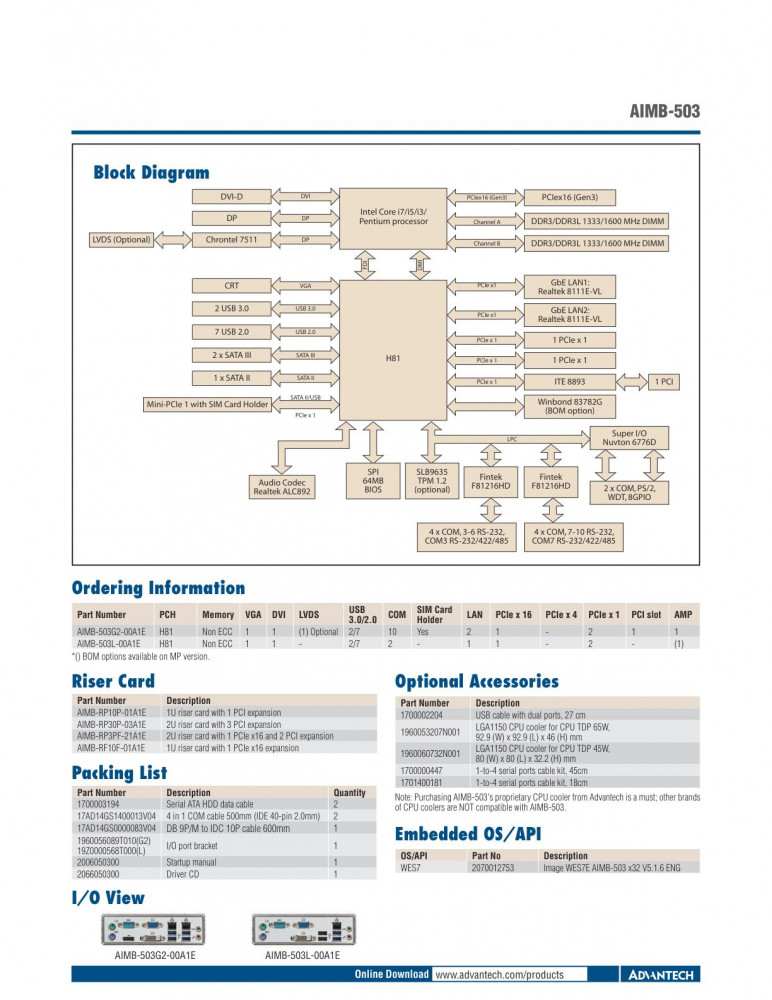 ADVANTECH AIMB-503 datasheet page 2