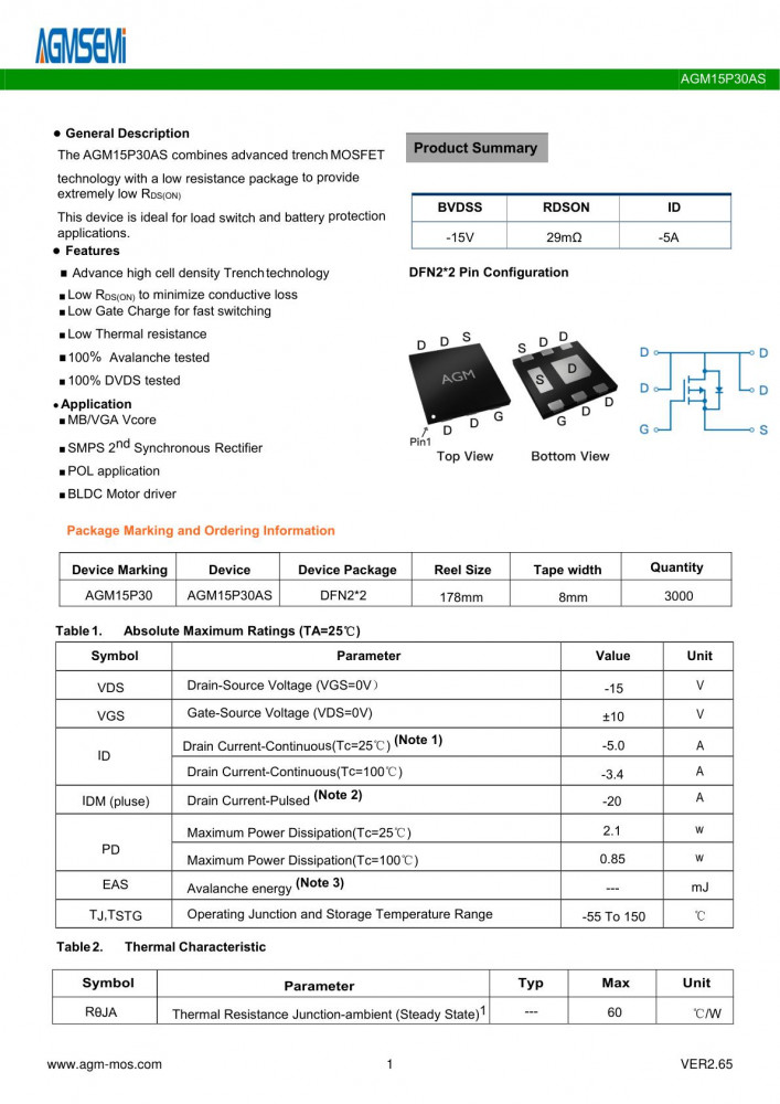 AGM15P30AS datasheet page 1