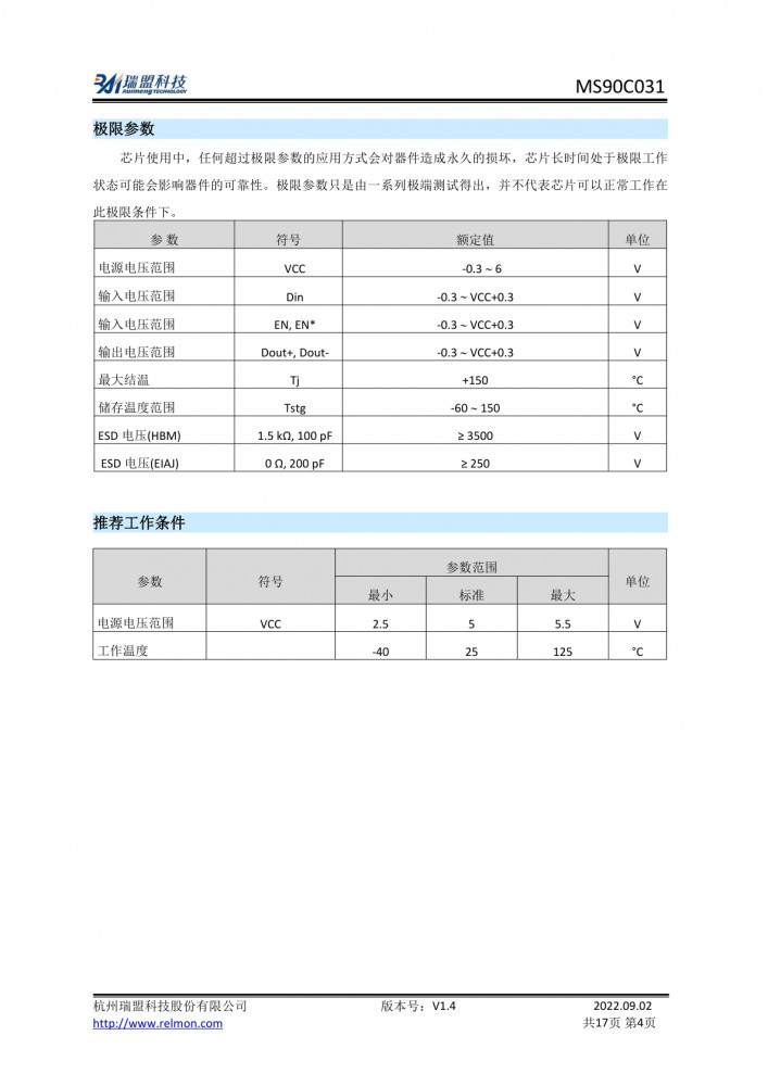 MS90C031 datasheet page 4