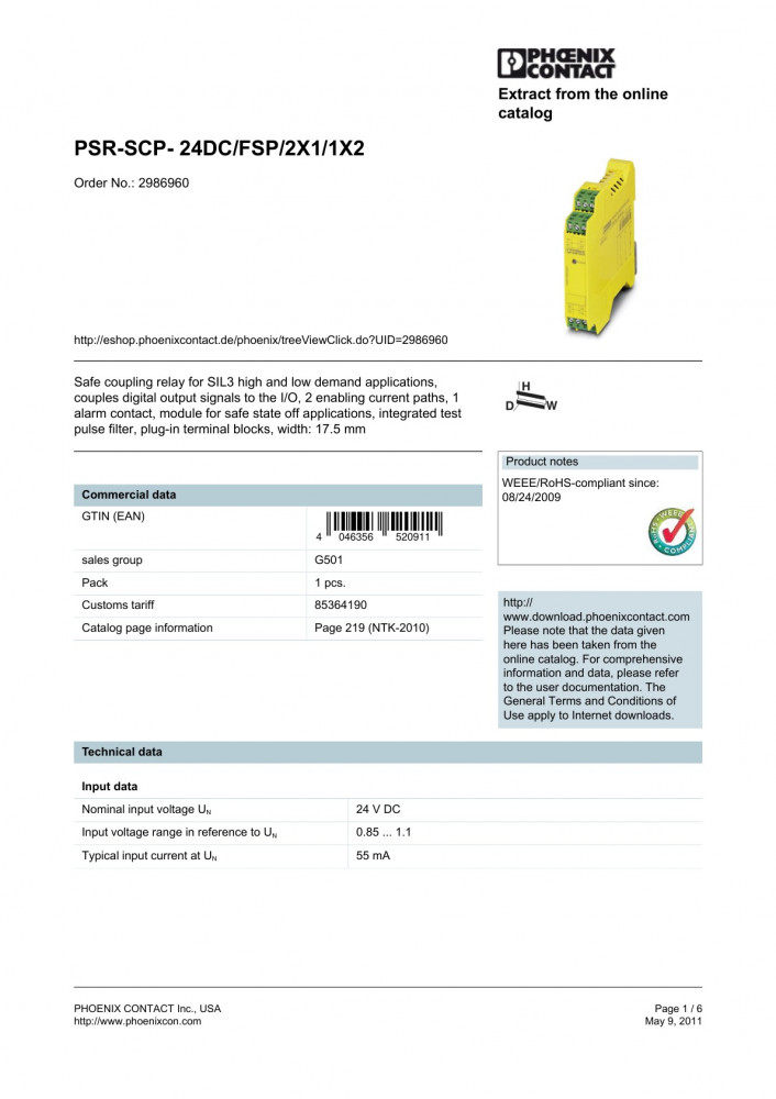 Phoenix Contact 2986960 technical document page 1