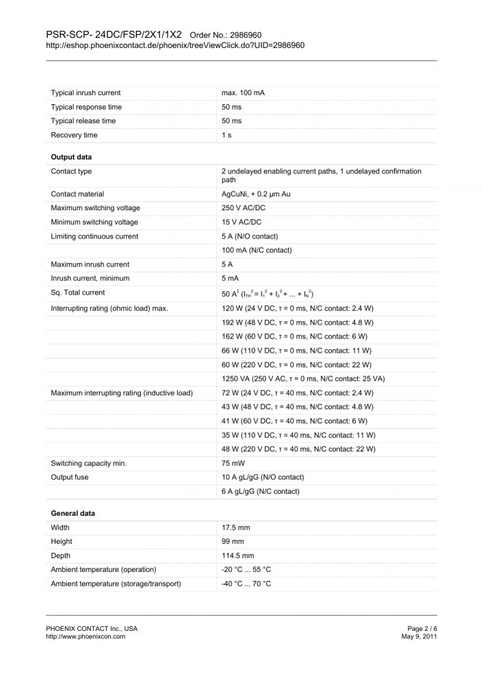 Phoenix Contact 2986960 technical document page 2