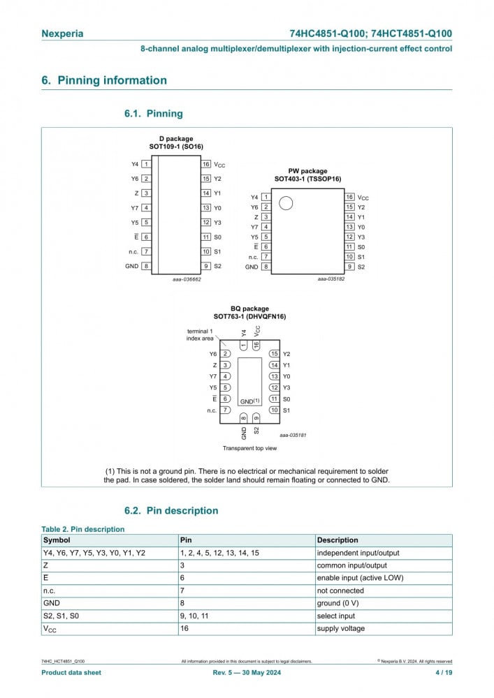 74HC4851D-Q100 datasheet page 4