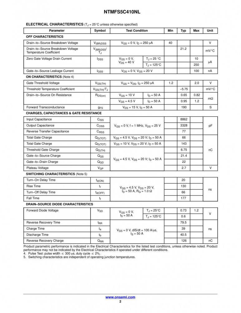 NTMFS5C410NLT1G datasheet page 2